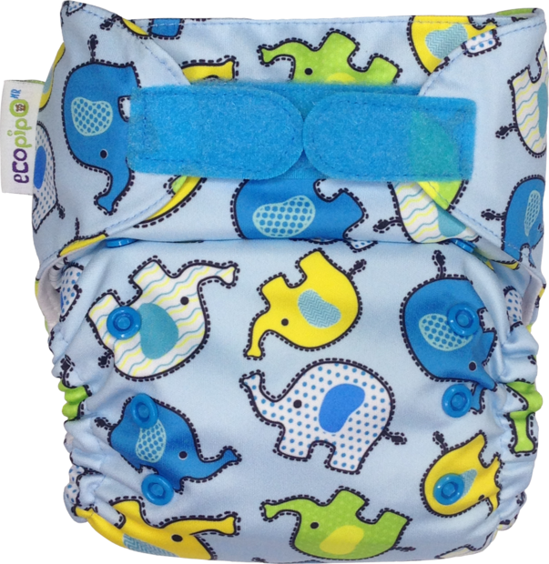 Ecopipo Onesize Pocket Nappy V2: Blue Elephants
